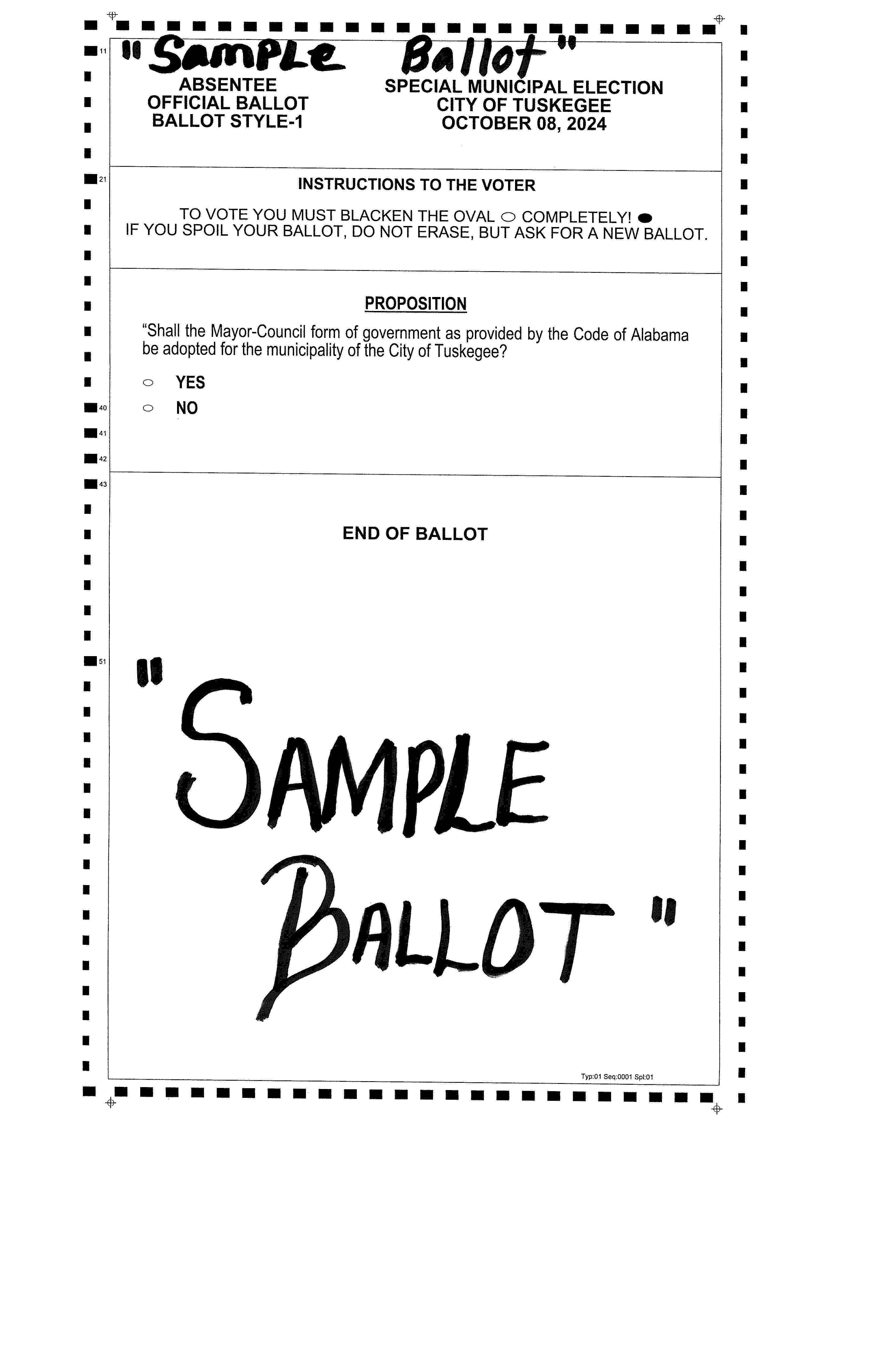 SAMPLE BALLOT - CITY OF TUSKEGEE TUESDAY, OCTOBER 8, 2024 | Tuskegee AL